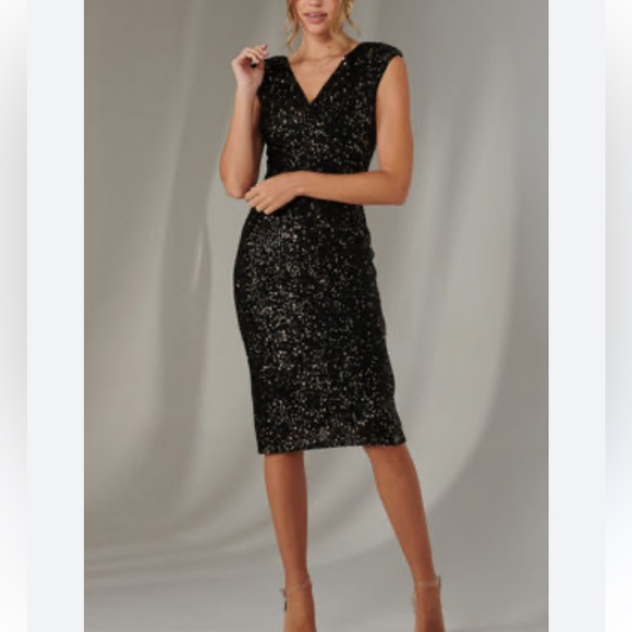DREW | Dresses | Nwt Drew Black Sequin Sheath Dress Ruching Cap Sleeve ...